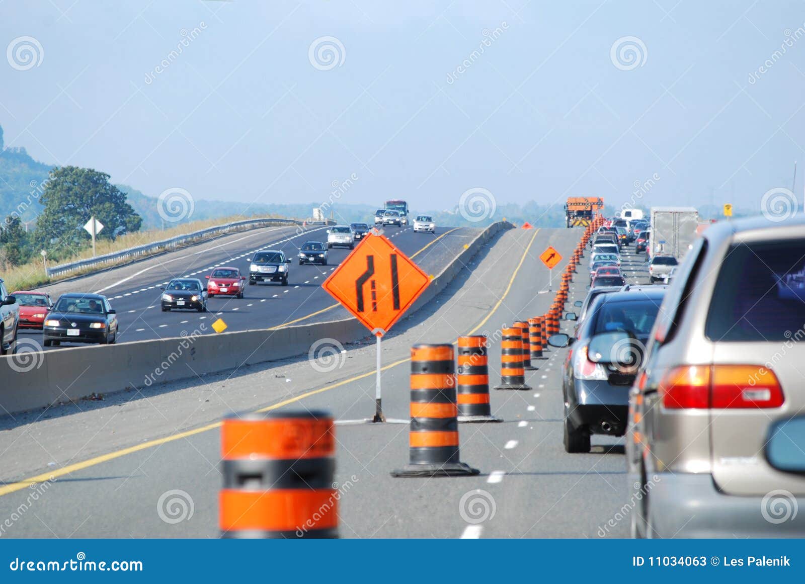 Slow Traffic / Highway Construction Stock Image - Image of road, pylons ...