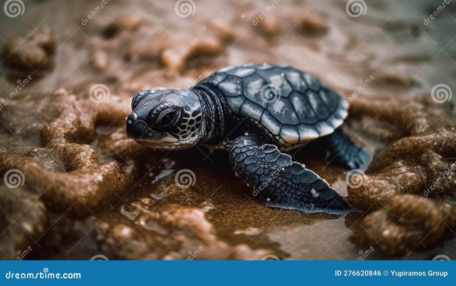 Slow Turtle Crawls on Sand Near Pond Generated by AI Stock Illustration ...