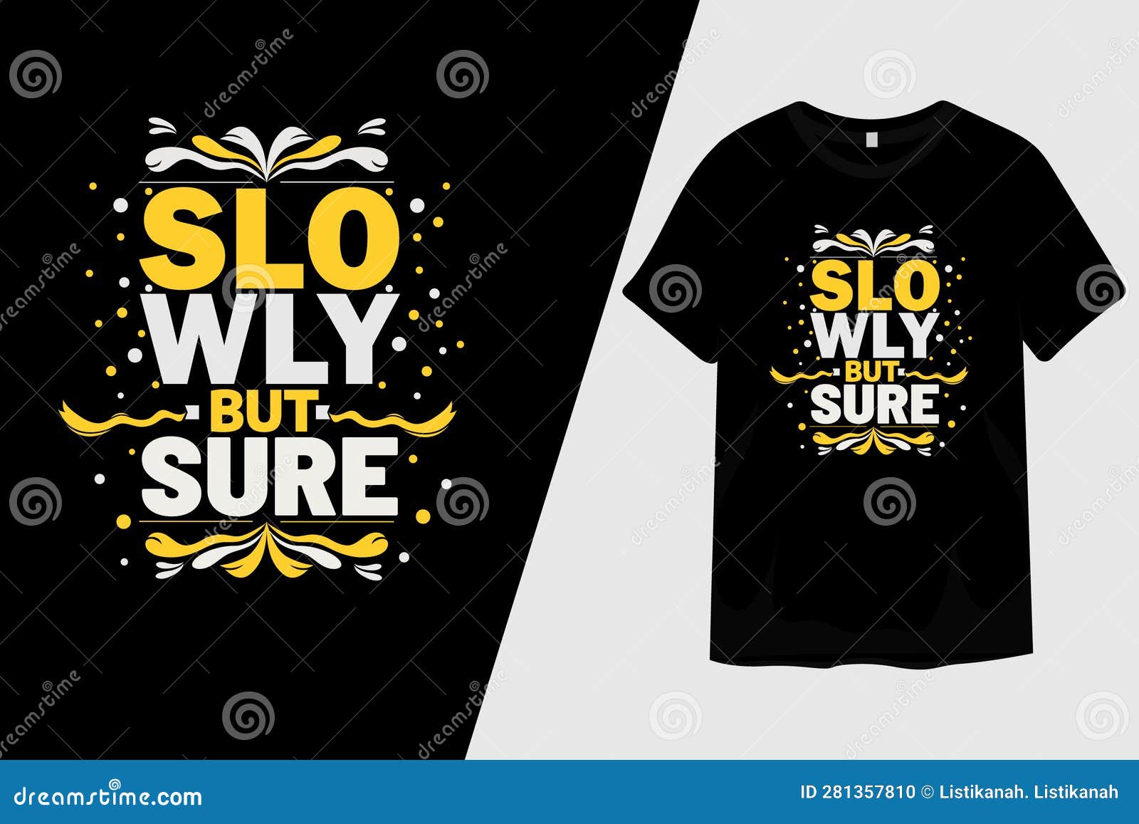 Slowly But Sure Hand Lettering With Cute Snail. Cartoon Vector ...