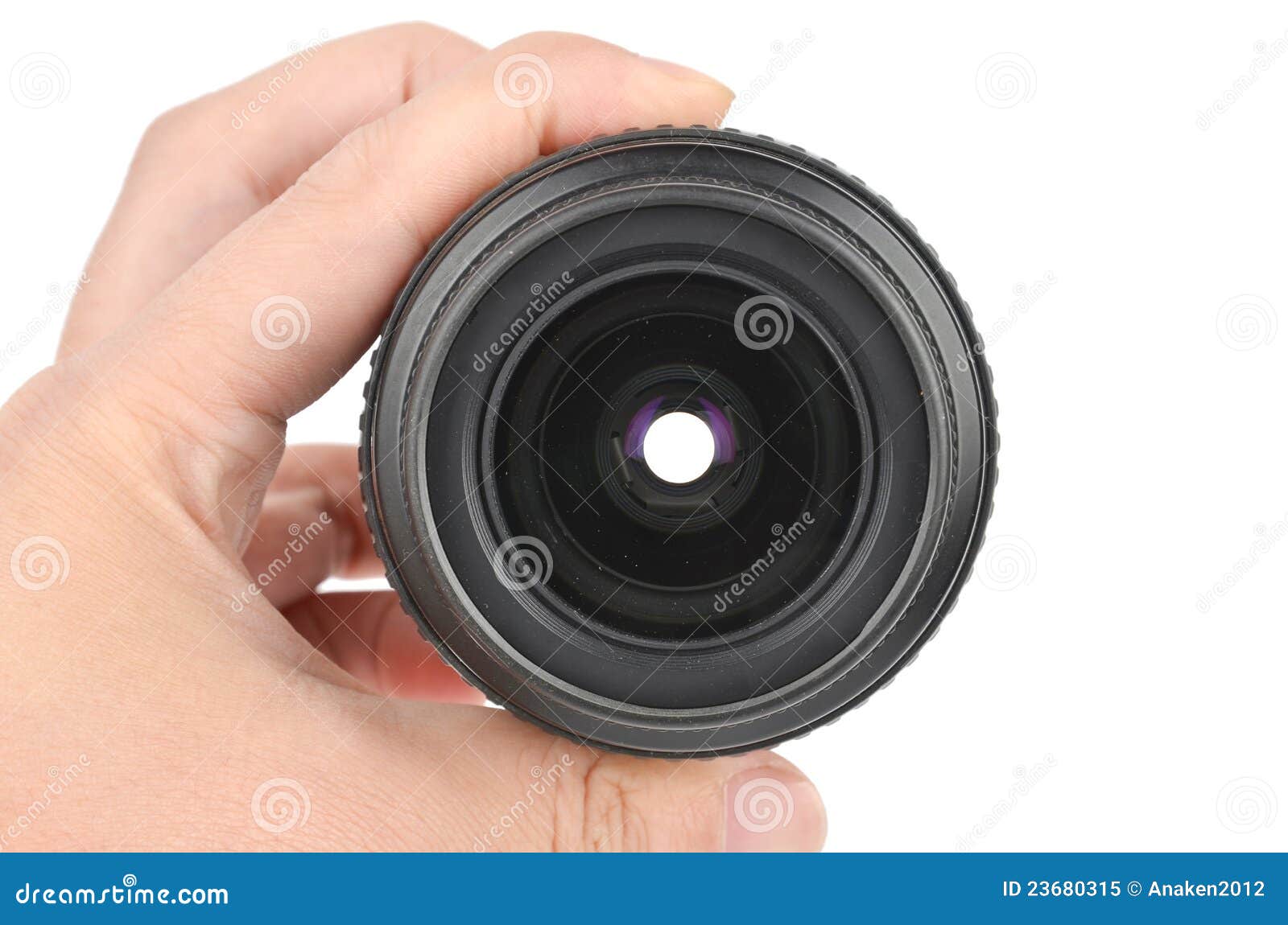 Slr camera lens stock image. Image of hold, white, studio - 23680315