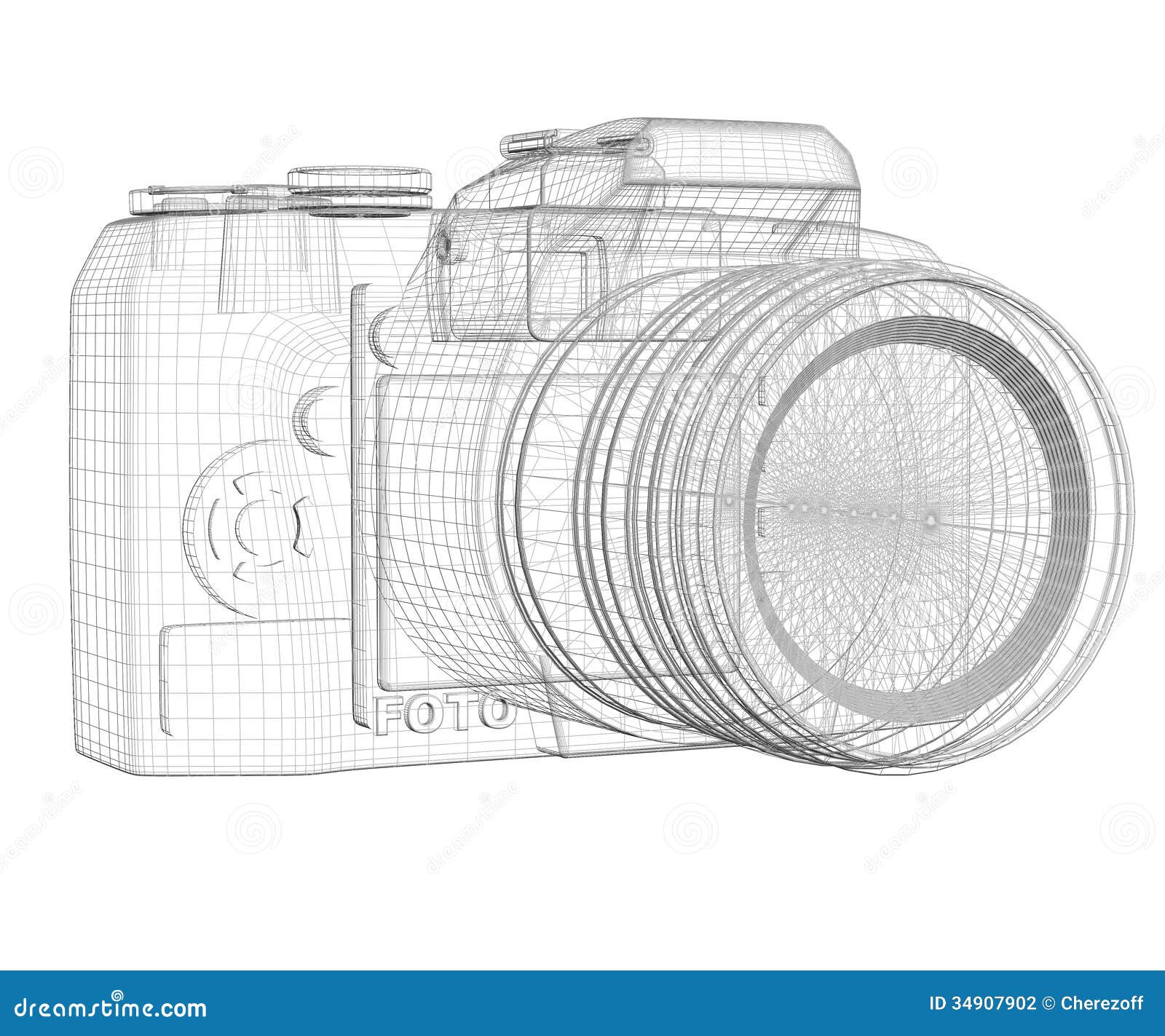 SLR camera. Wire frame stock illustration. Illustration of background ...