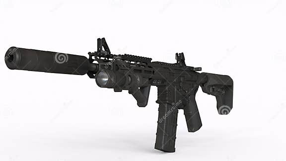 SLR Gun with Suppressor stock illustration. Illustration of rifle ...