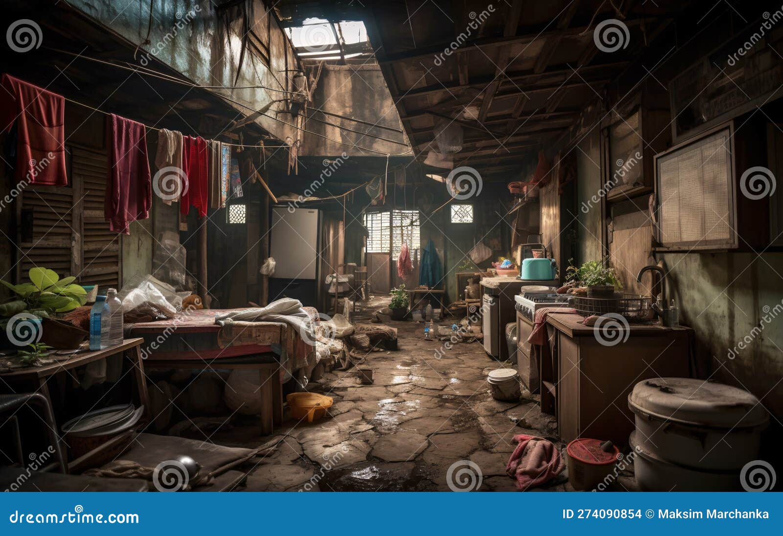 Slum or Shack, Mess in the Room. Generative AI Stock Illustration ...