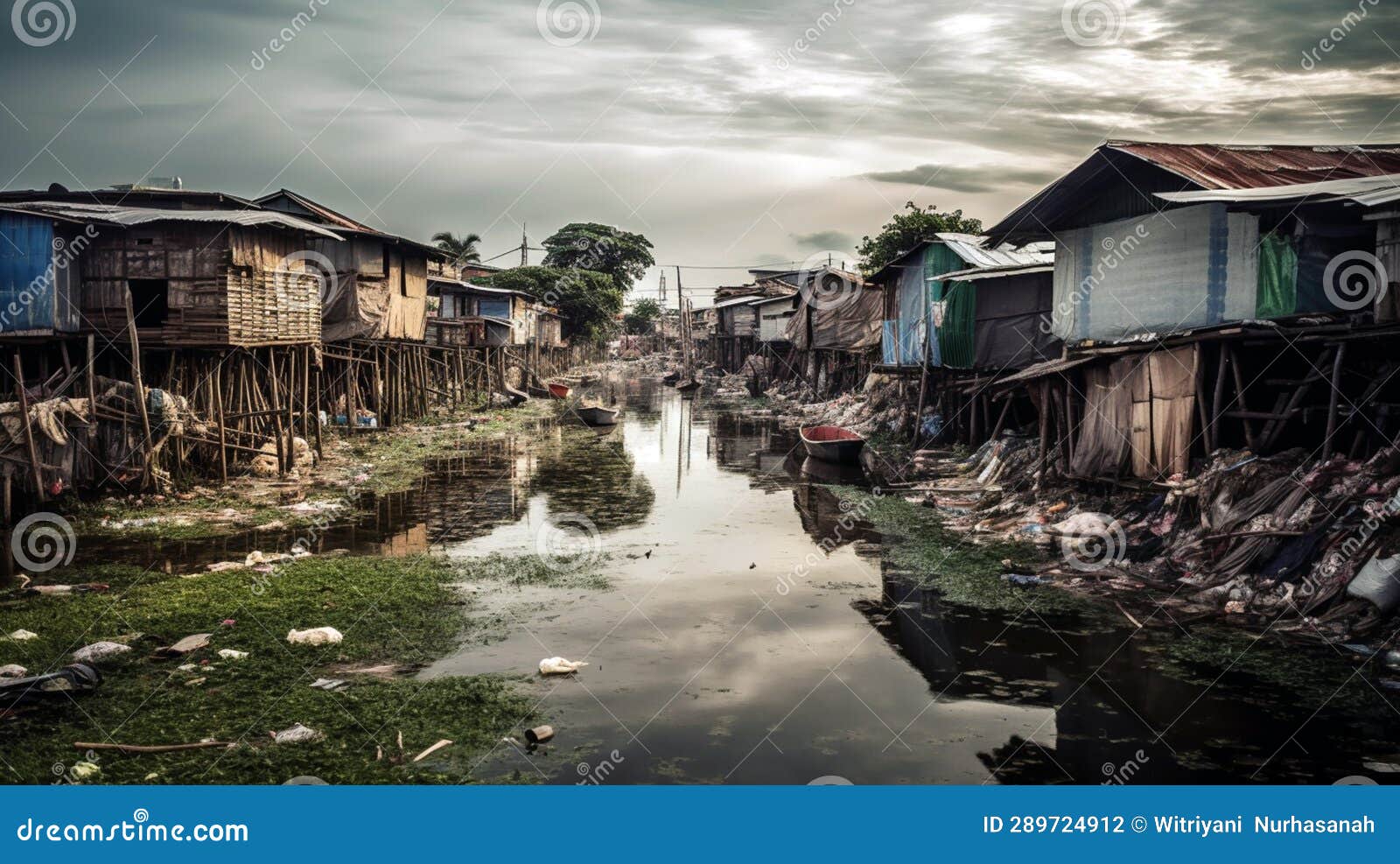 Slums on a River Bank. Slums on the Banks Stock Illustration ...