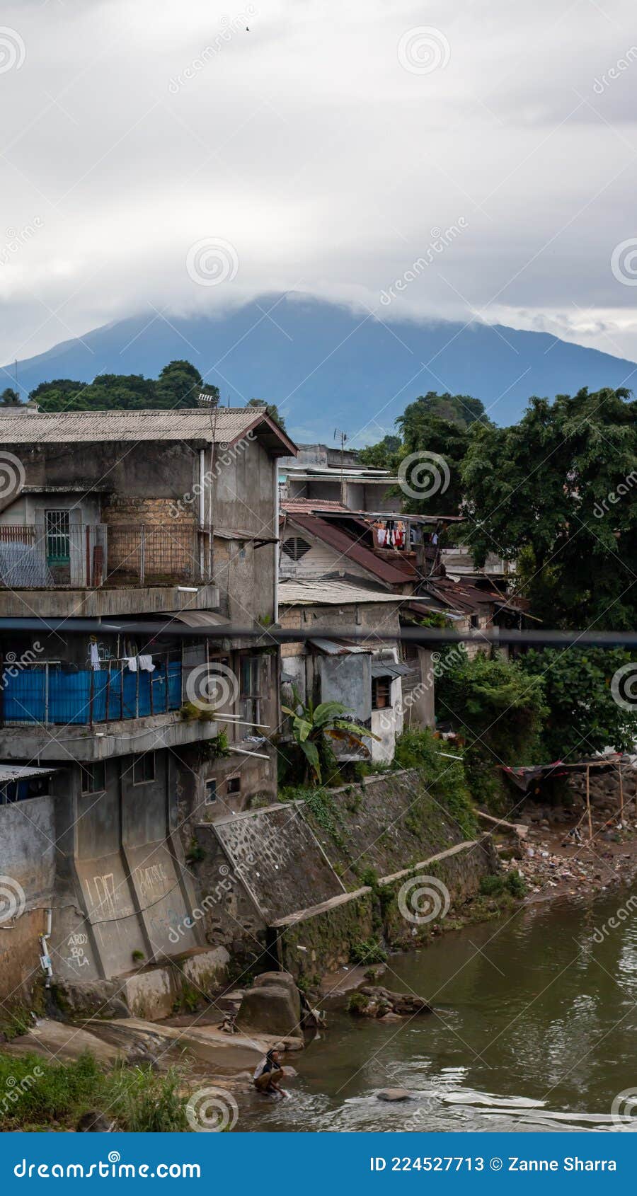 Slums by the river stock image. Image of poor, transport - 224527713