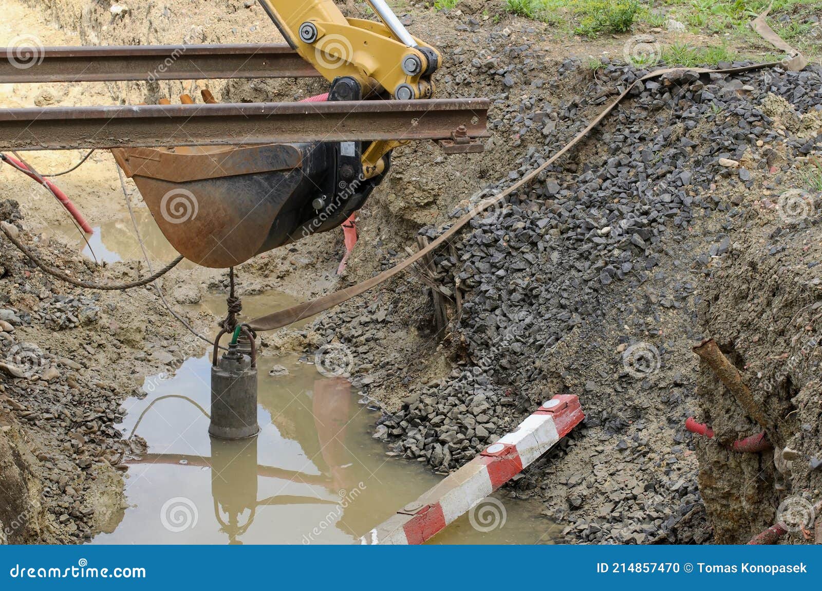 Slurry pump in the trench. stock photo. Image of filled - 214857470
