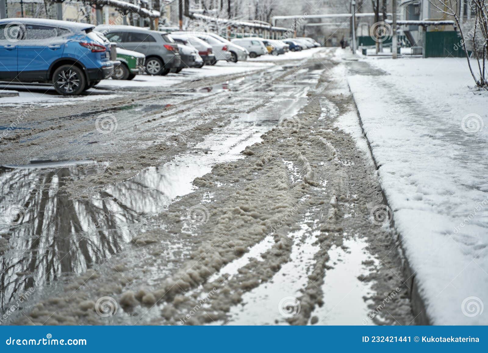 Slush on the Road during Winter Snowfall Stock Image - Image of season ...