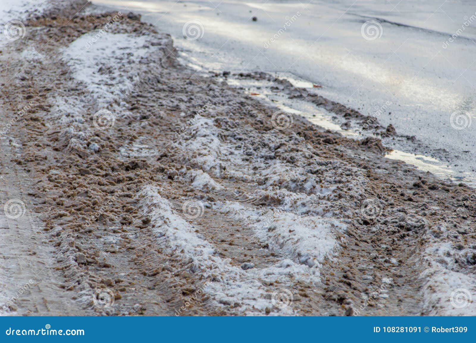 Slushy snow with mud. stock image. Image of winter, light - 108281091