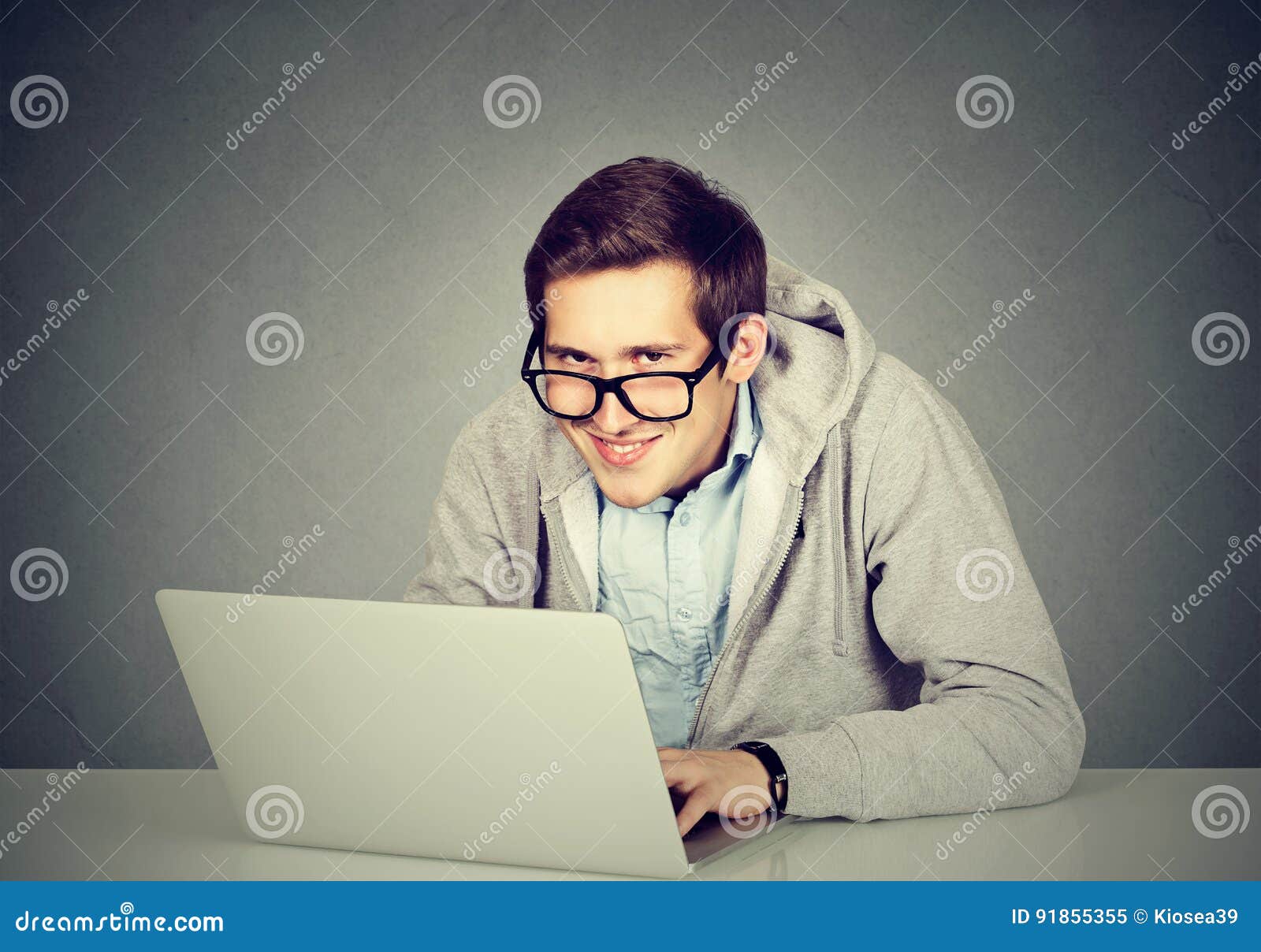 Sly Devious Man Using a Laptop Plotting Server Sabotage Stock Image ...
