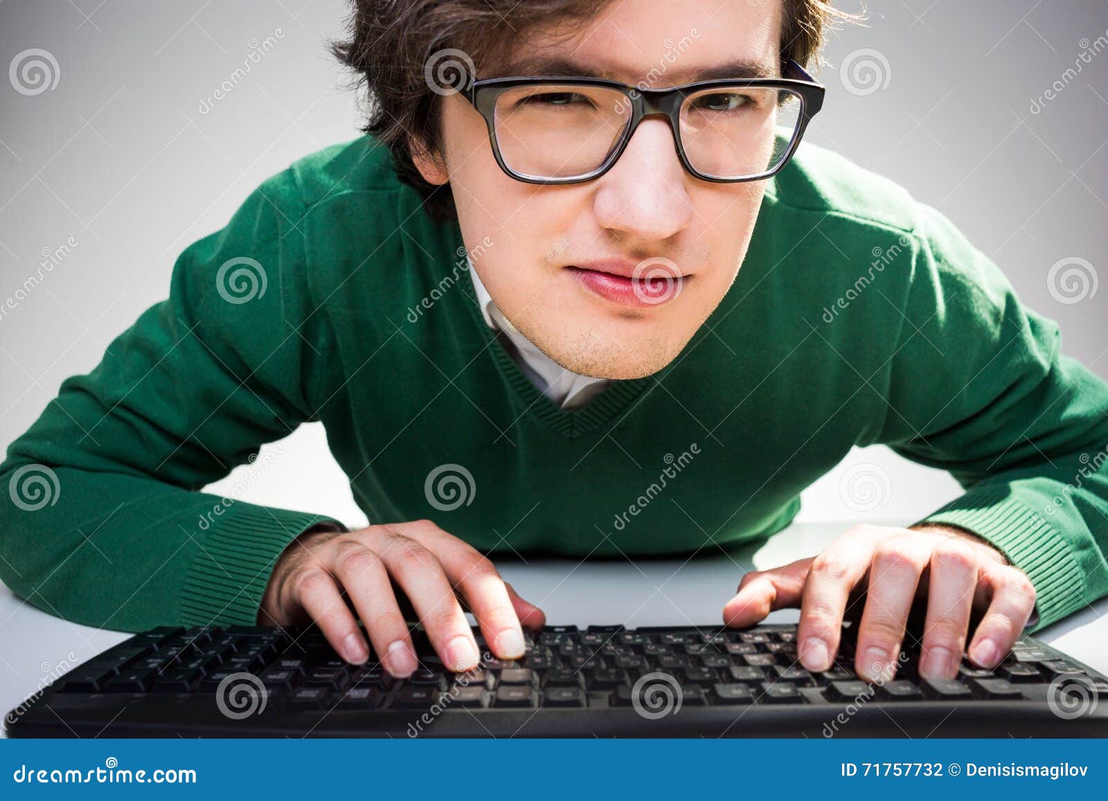 Sly man looking carefully stock photo. Image of desk - 71757732