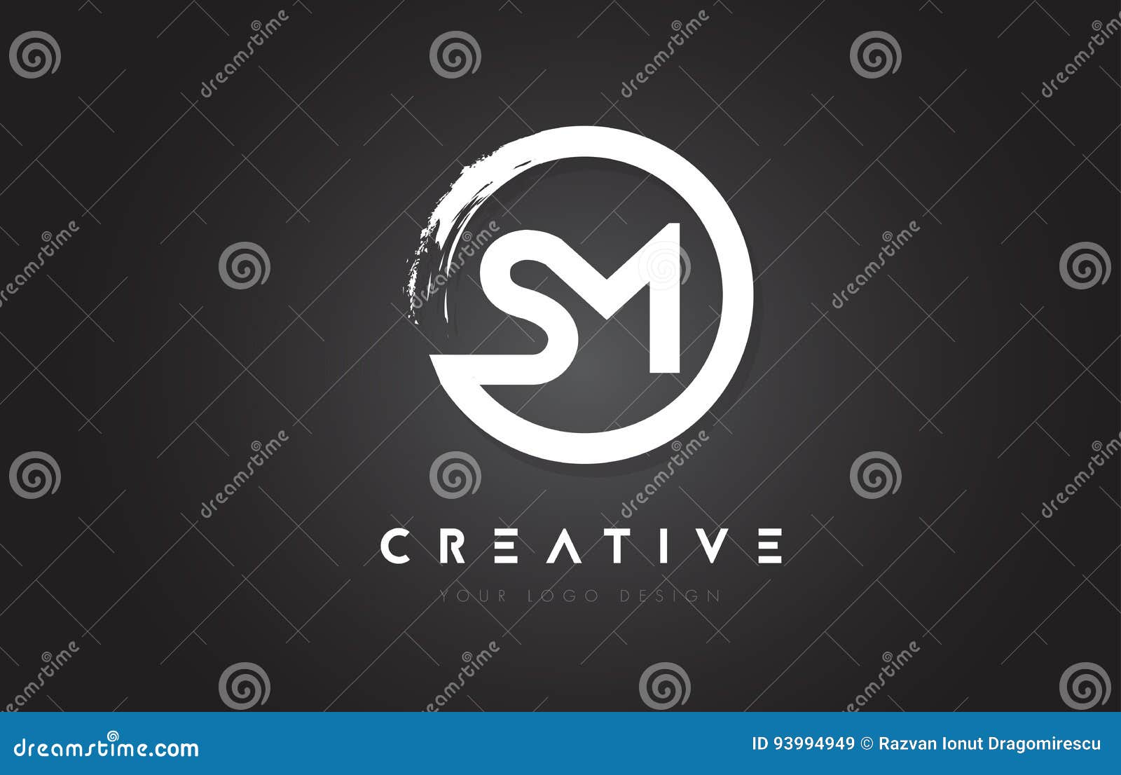 SM Circular Letter Logo with Circle Brush Design and Black Background ...