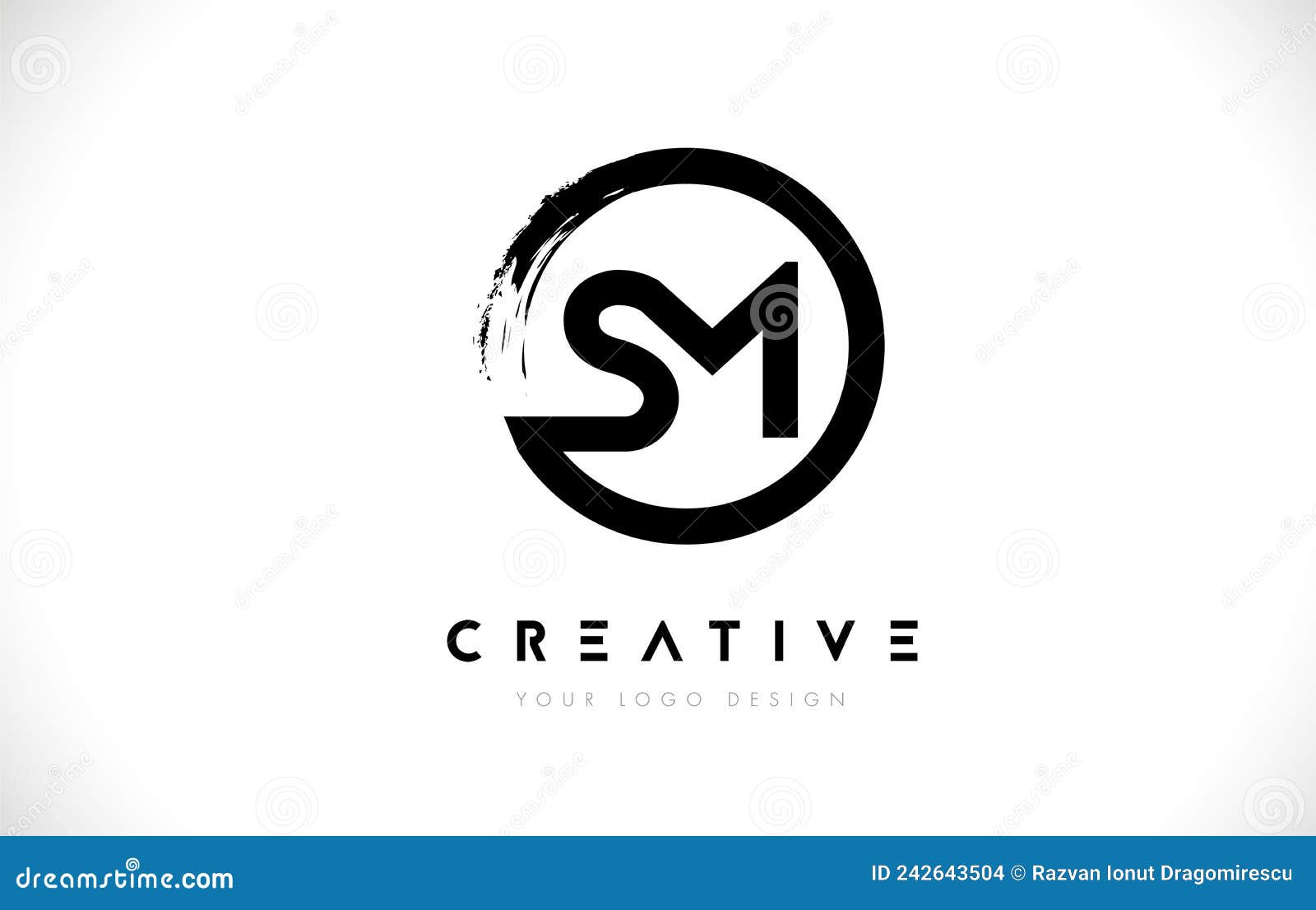 SM Letter Logo with Circle Brush Design and White Background Stock ...