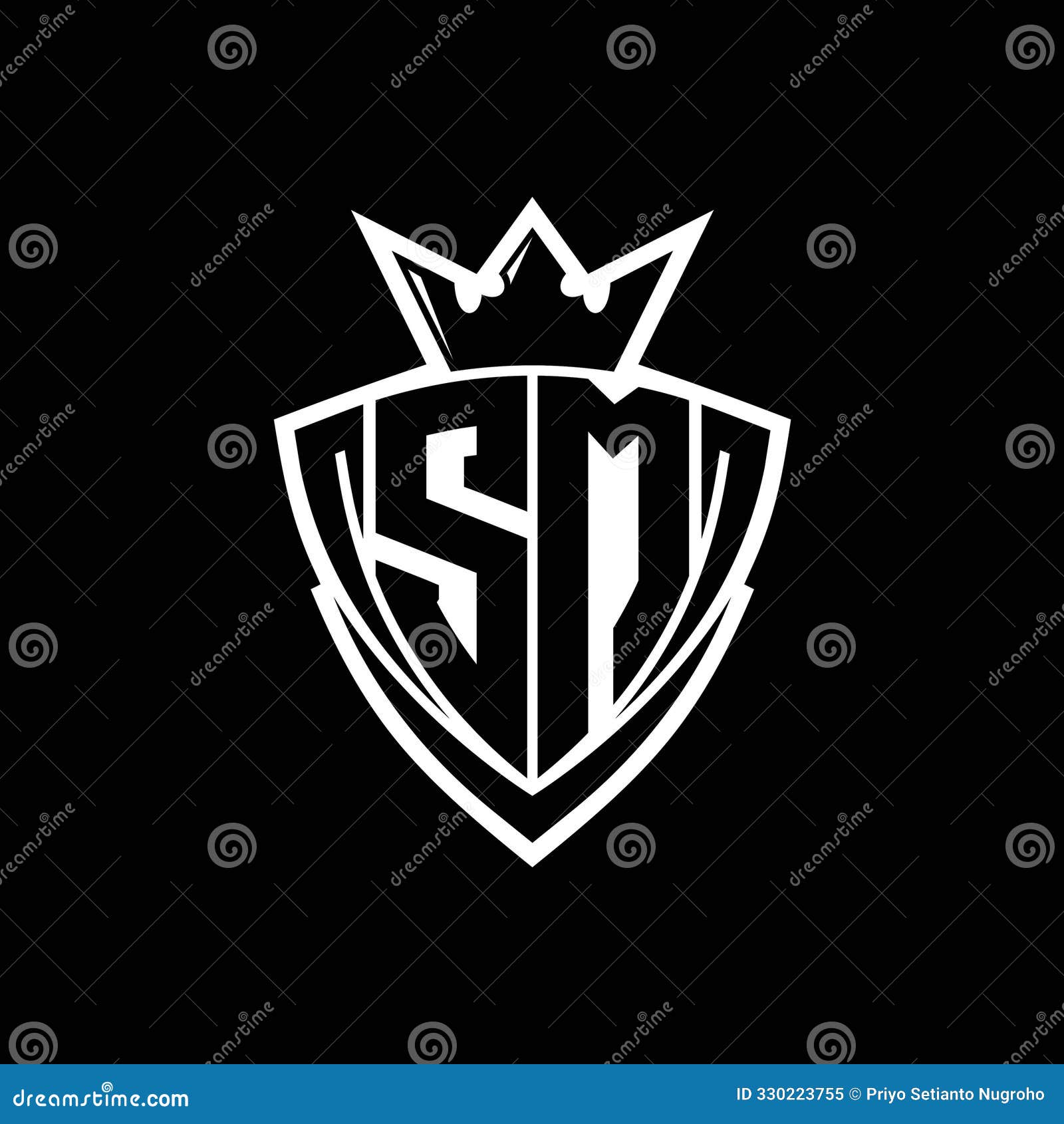 SM Letter Logo with Sharp Triangle Shield Shape with Crown Inside White ...