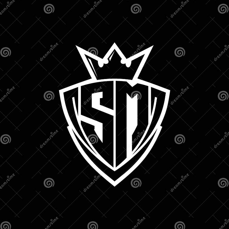SM Letter Logo with Sharp Triangle Shield Shape with Crown Inside White ...