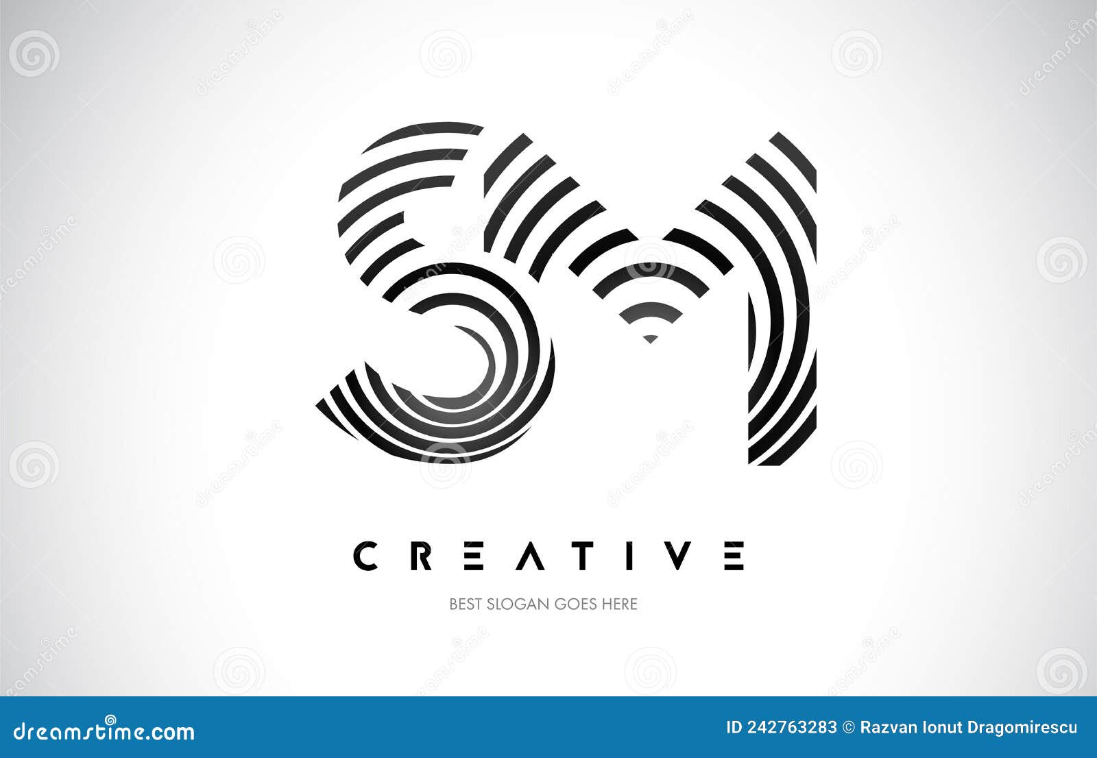 SM Lines Warp Logo Design. Letter Icon Made with Black Circular Lines ...