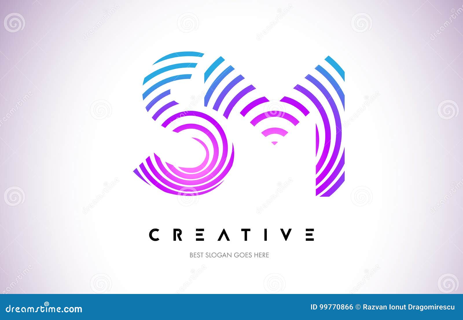 SM Lines Warp Logo Design. Letter Icon Made with Purple Circular Stock ...