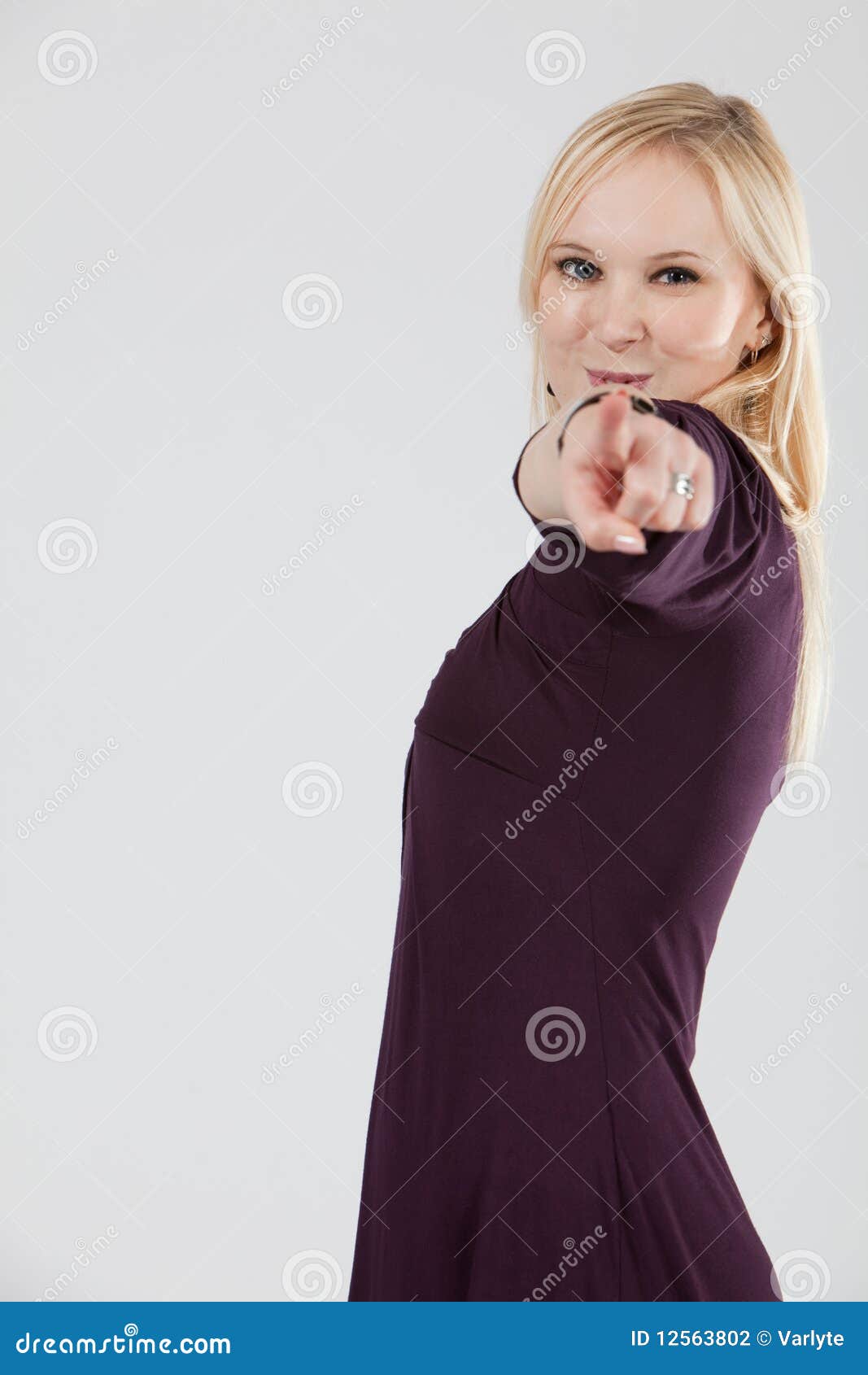 Smailing Woman Pointing at Camera Stock Photo - Image of happy, space ...