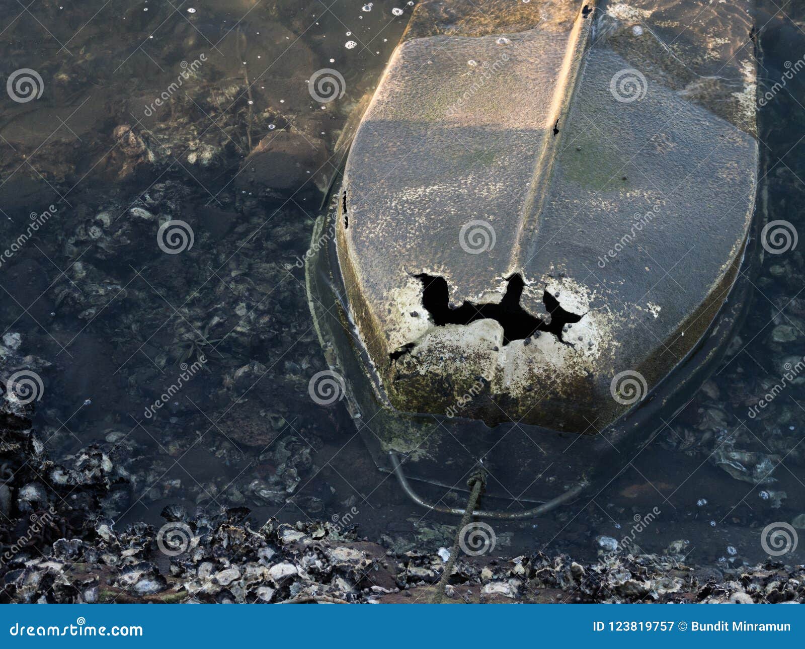 Small Abandoned Fishing Boat Sinks in the River. Stock Image - Image of ...