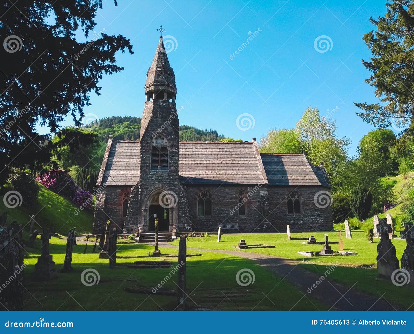Small abbey and cemetery stock image. Image of religion - 76405613
