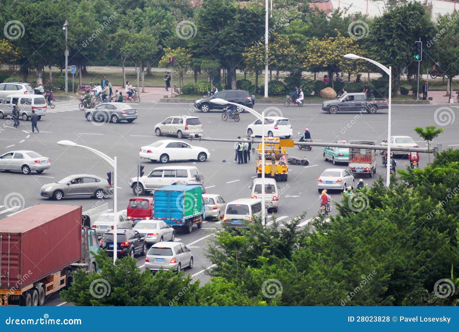 Small Accident with Moped on Big Highway Stock Photo - Image of ...