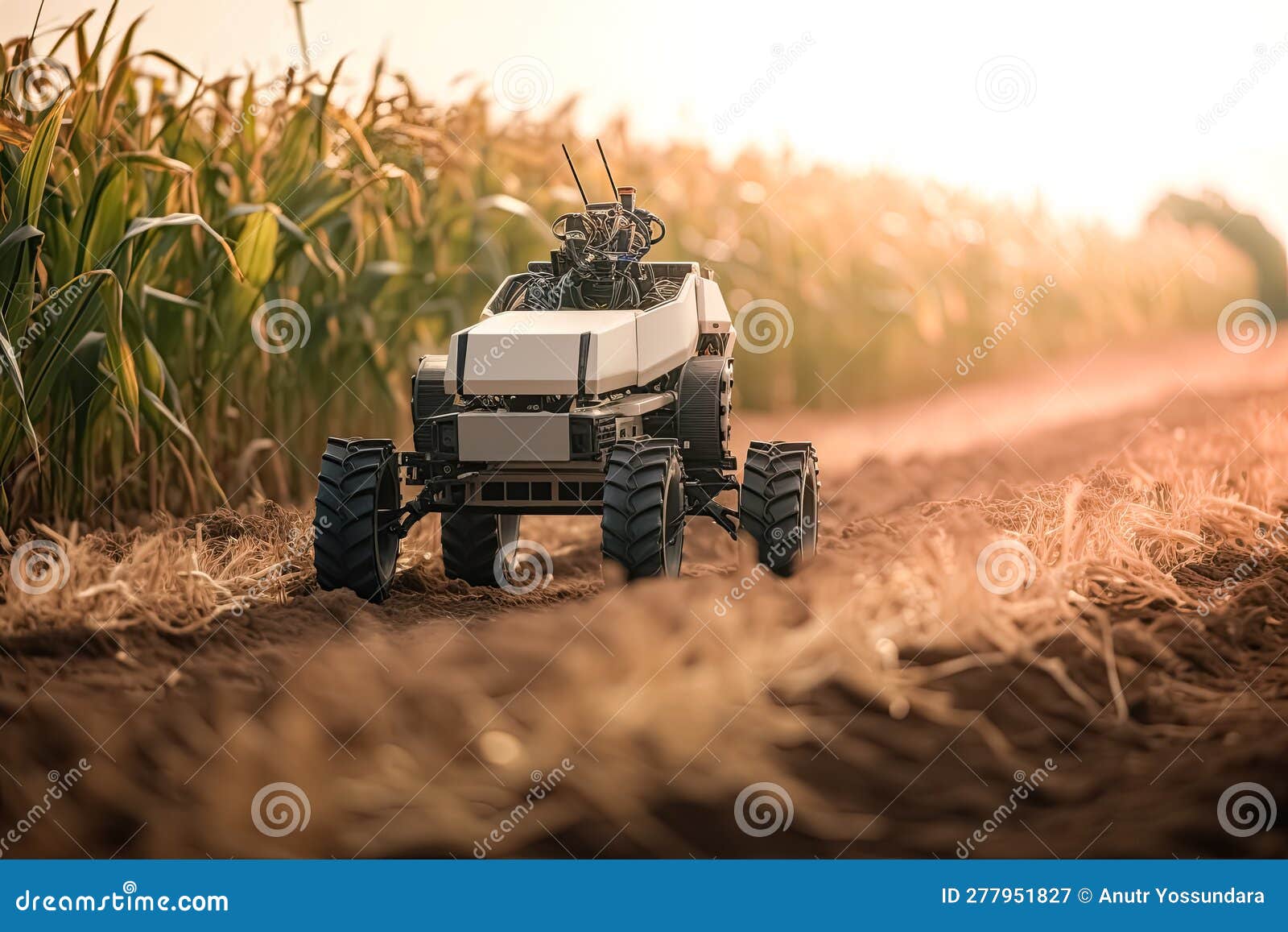 Small AI Robot Drone is Working in a Corn Field Farm, for Agriculture ...
