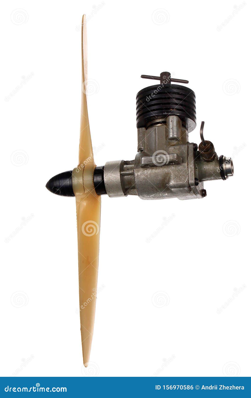 Small Aircraft Model Diesel Engine with Propeller, Isolated Against ...