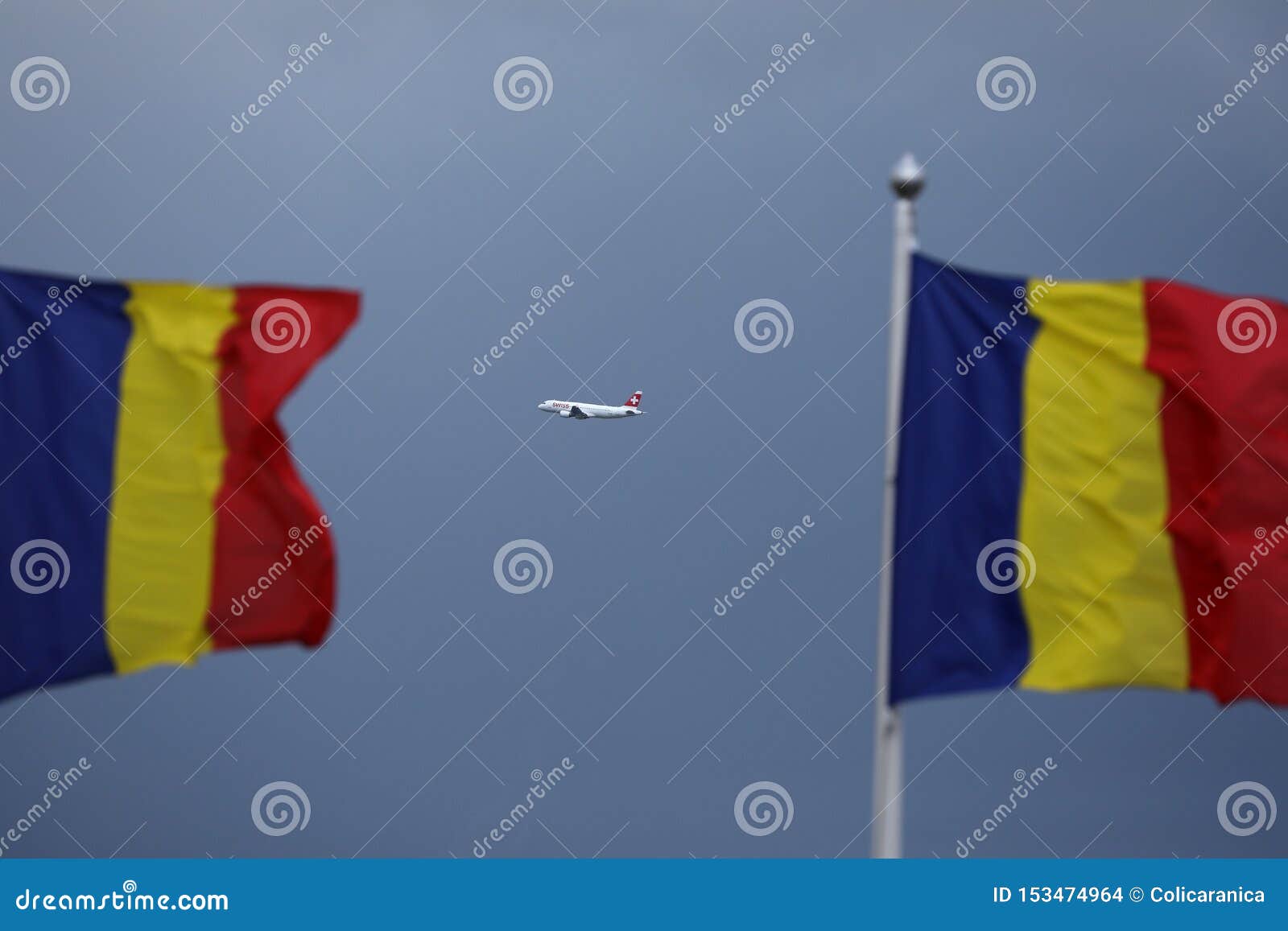 Small Airplane between Two Romanian Flags Editorial Stock Image - Image ...