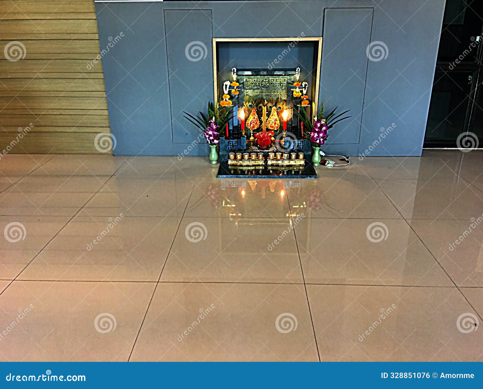Small Altar is Set on a Tiled Floor Stock Photo - Image of sacred ...