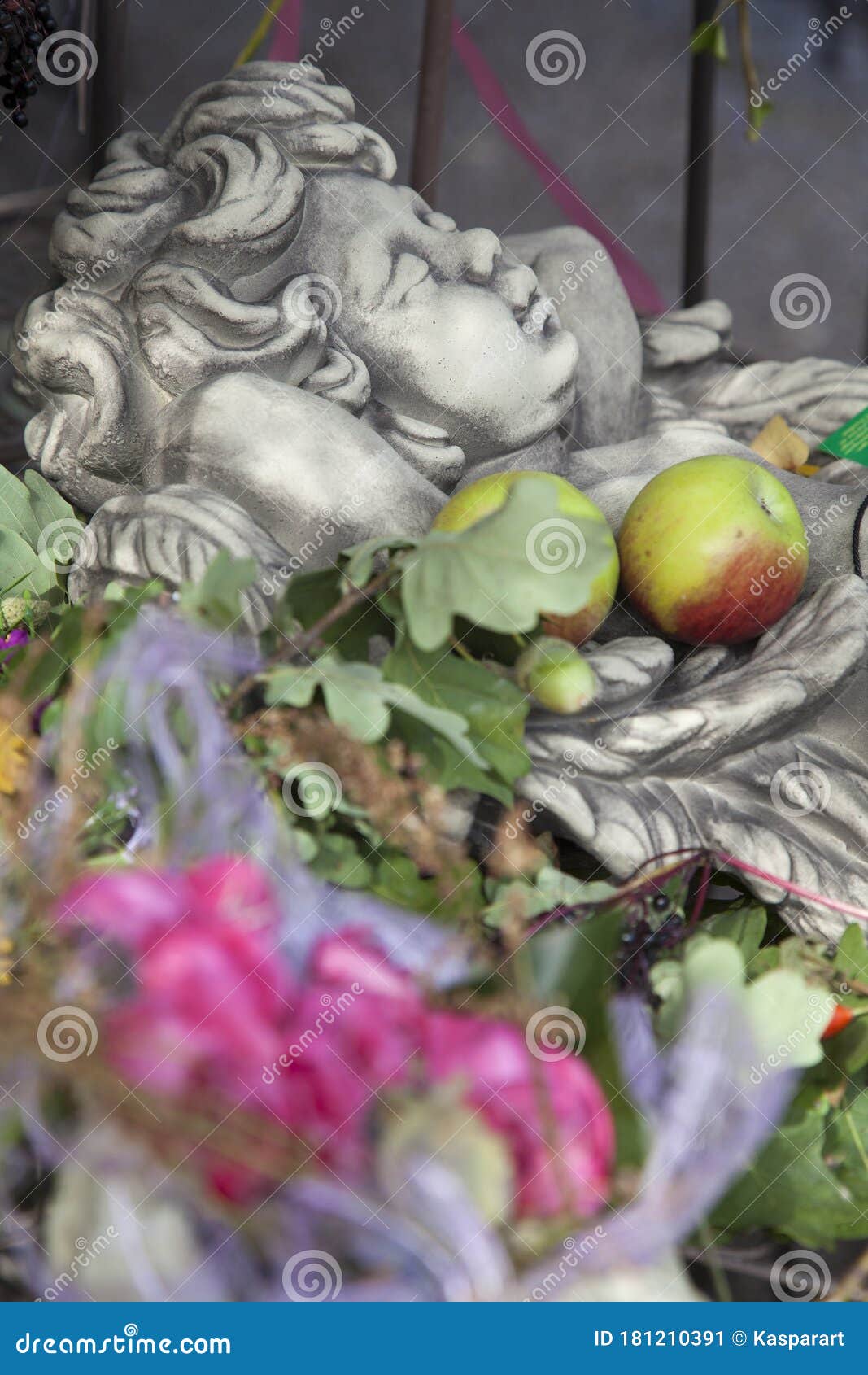 Small Angel Figurine with Apples and Flowers Stock Image - Image of ...