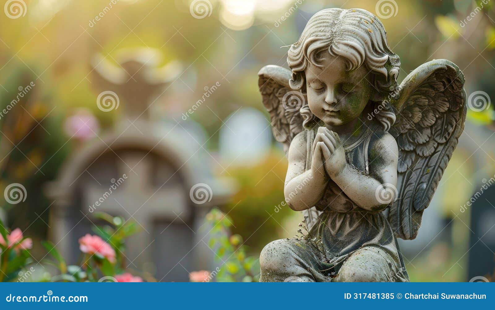 A Small Angel Statue is Sitting in Front of a Cemetery by AI Generated ...