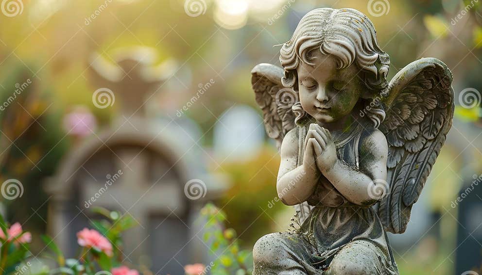 A Small Angel Statue is Sitting in Front of a Cemetery by AI Generated ...