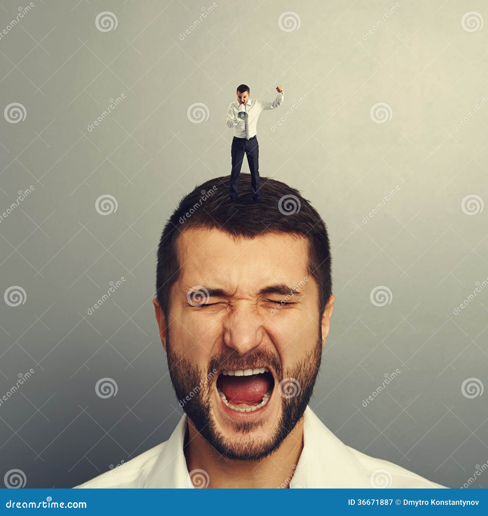 Small Angry Boss Standing on the Head Stock Image - Image of mind ...
