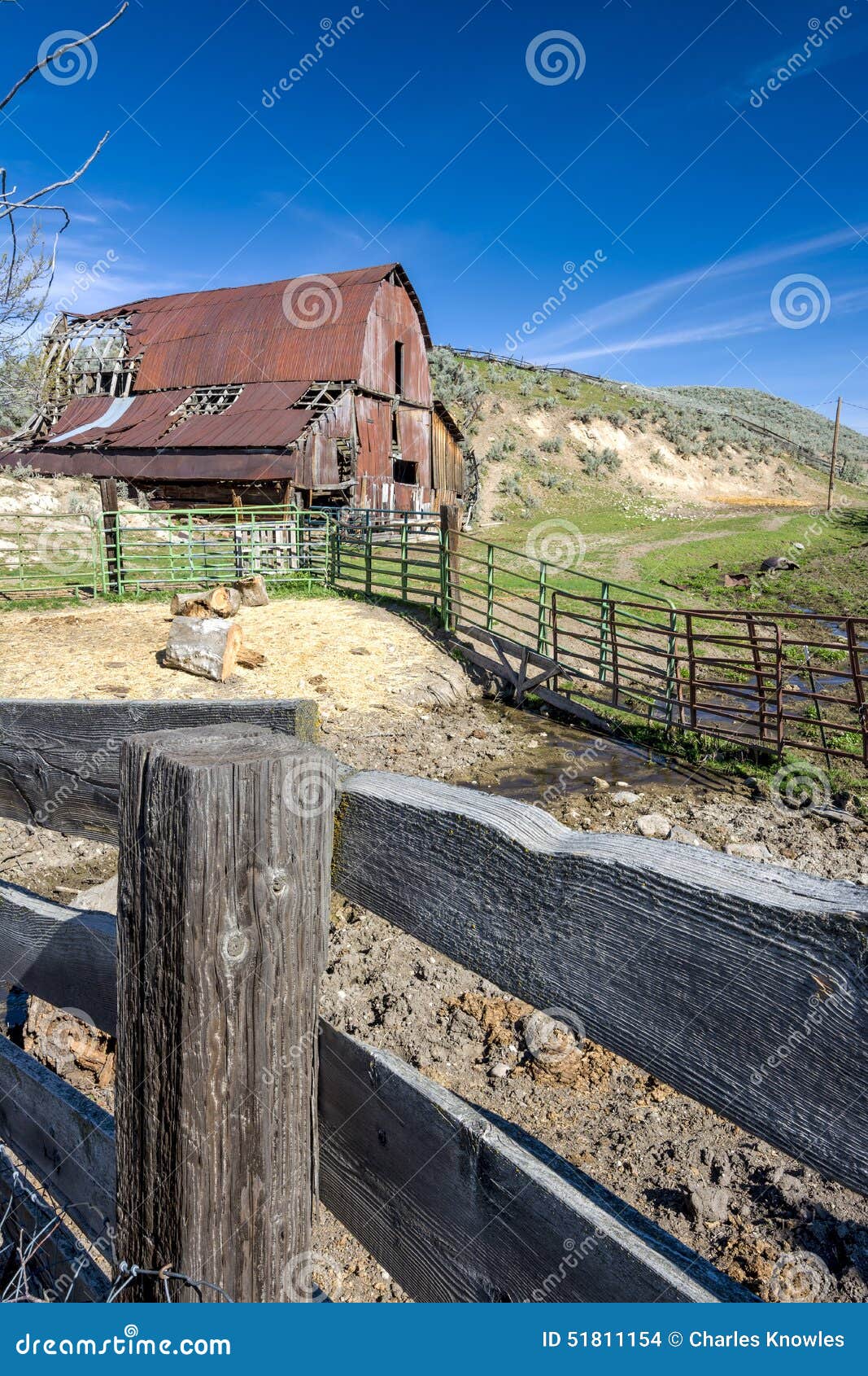 Small Animal Corral and Iconic Barn Stock Photo - Image of country ...