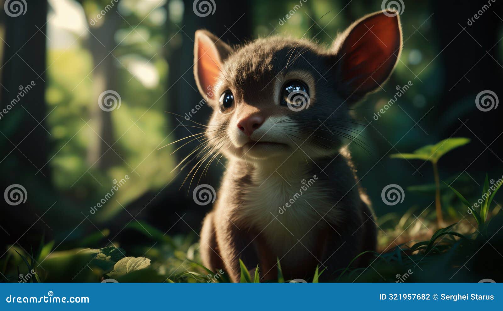 A Small Animal Sitting in the Grass with Big Eyes, AI Stock Photo ...