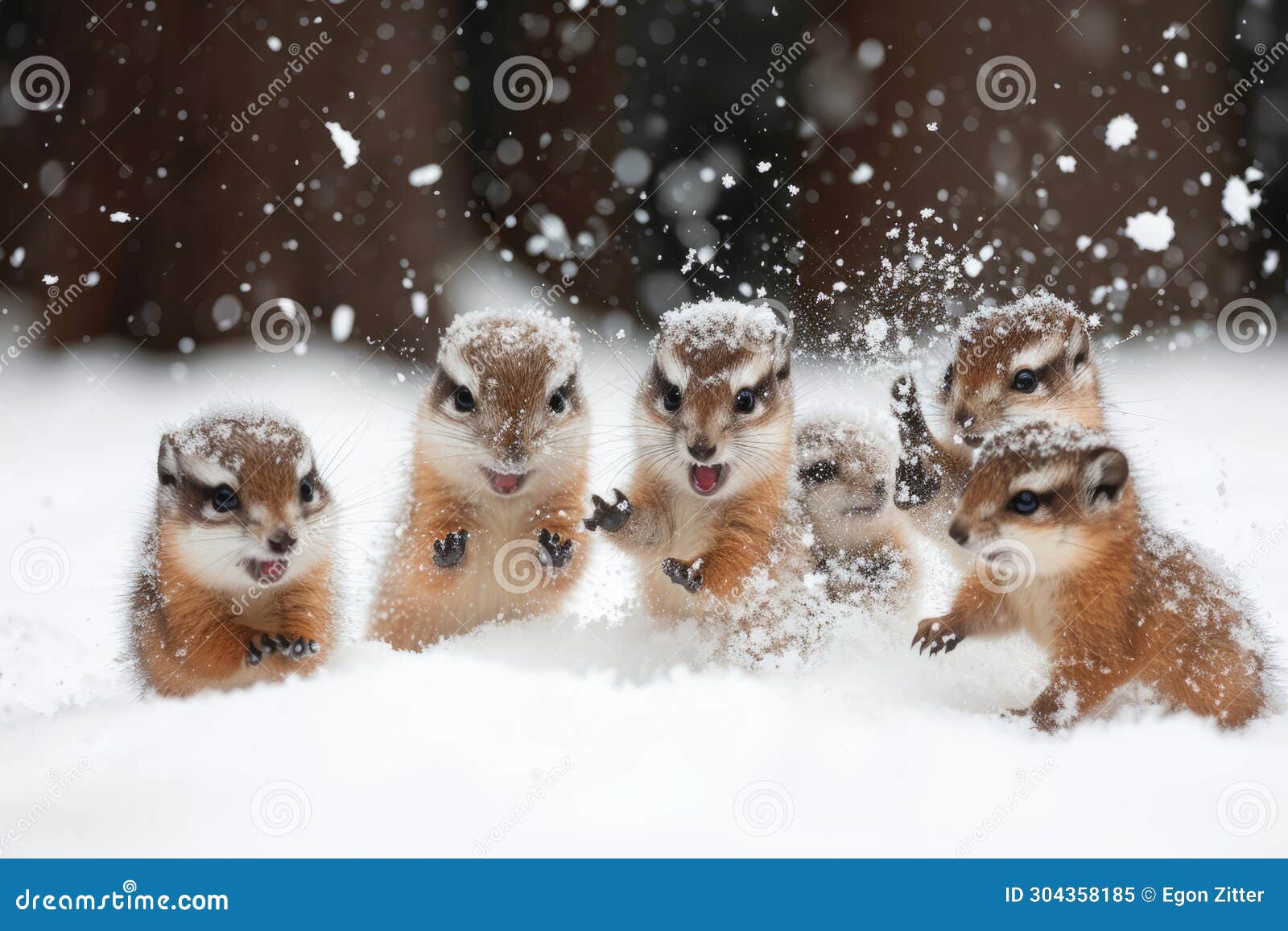 Small Animals in the Snow Playing Together Stock Illustration ...
