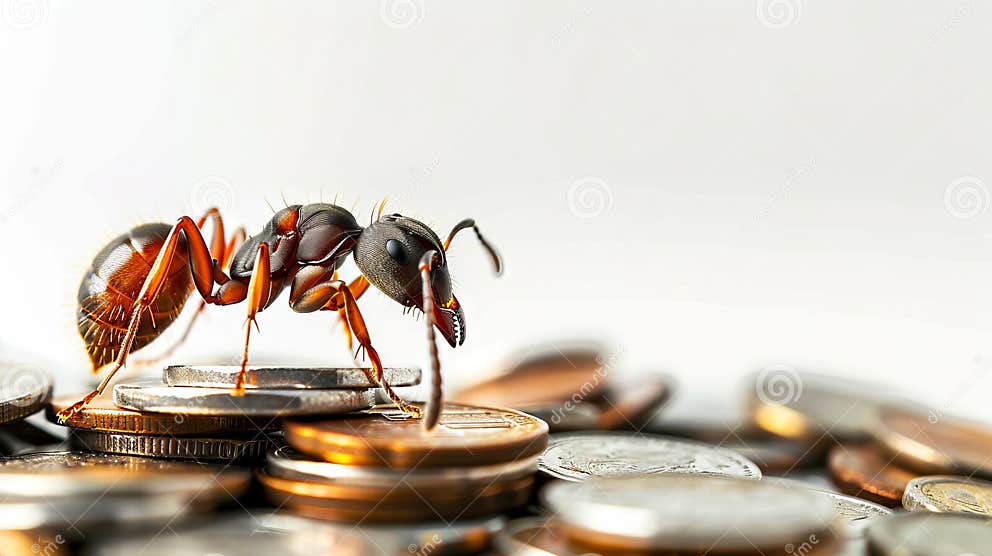 A Small Ant is Standing on Top of Some Coins Stock Image - Image of ...