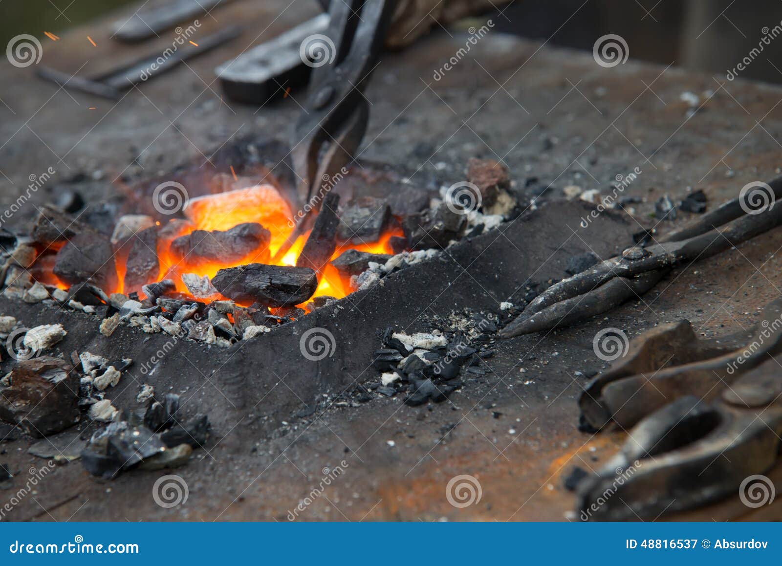 A Small Anvil, Forge and Blacksmith Tools. Stock Image - Image of ...