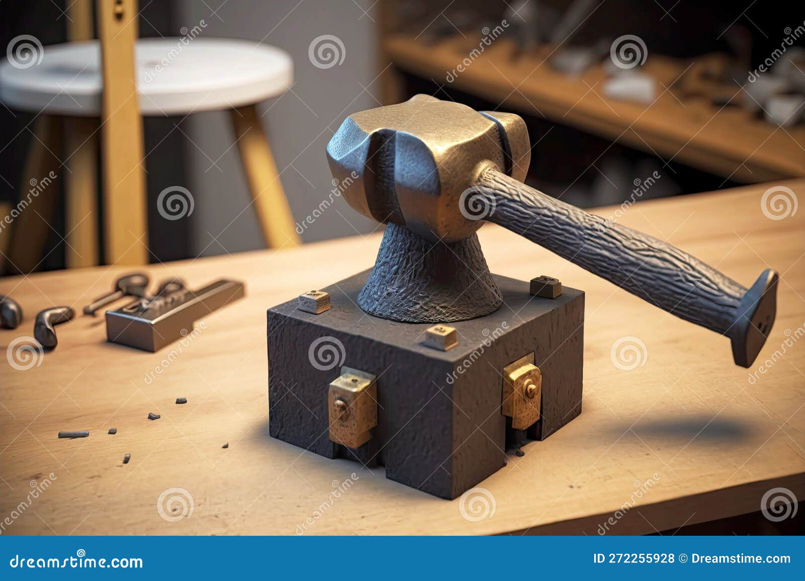 Small Anvil with Hammer for Processing Small Objects Stands on Desktop ...