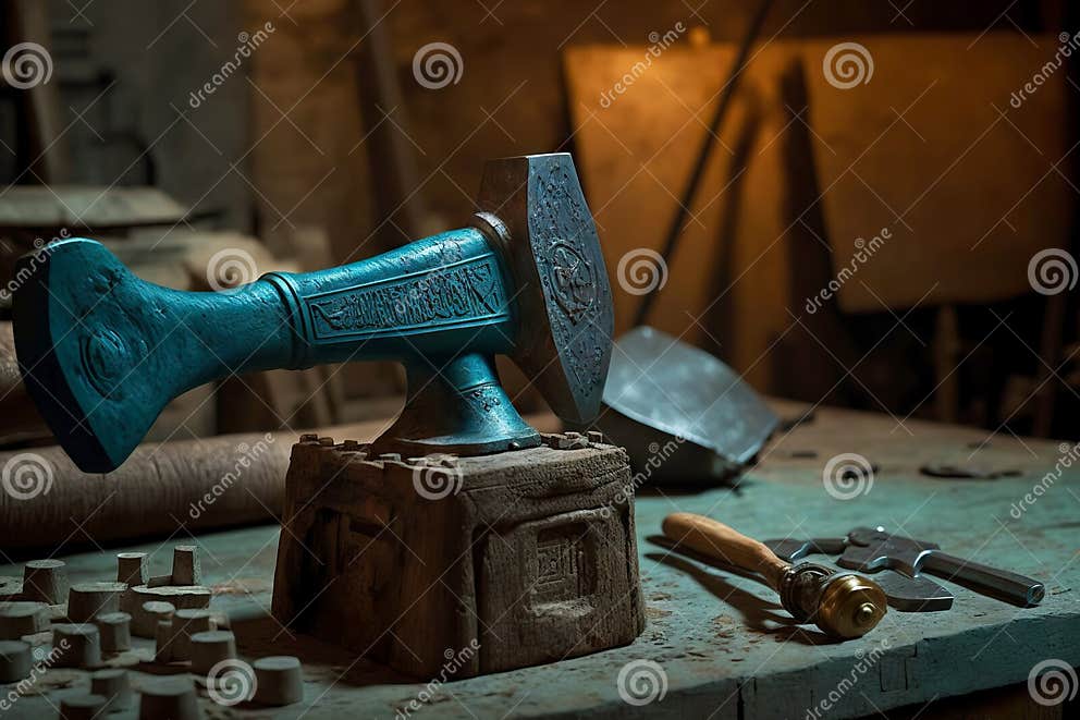 Small Anvil with Hammer for Processing Small Objects Stands on Desktop ...