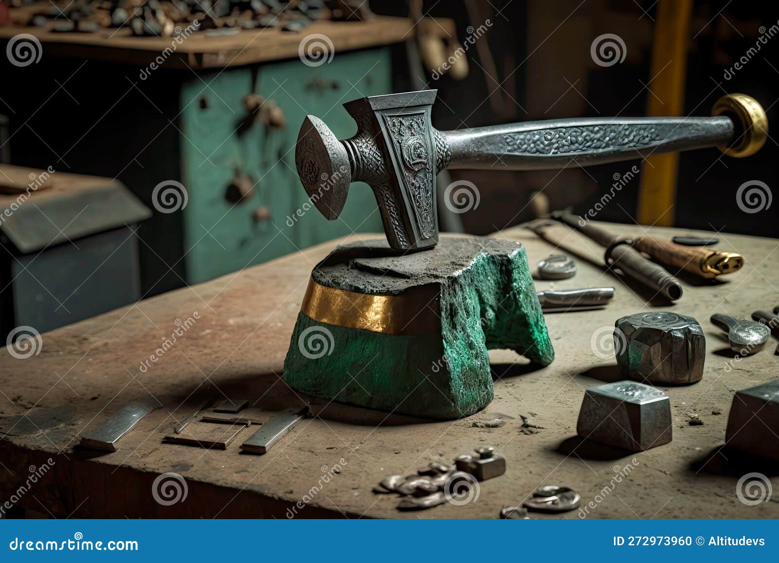 Small Anvil with Hammer for Processing Small Objects Stands on Desktop ...