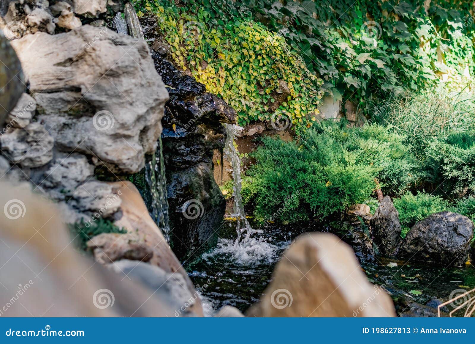 A Small Artificial Freshwater Waterfall that Flows into a Common Living ...
