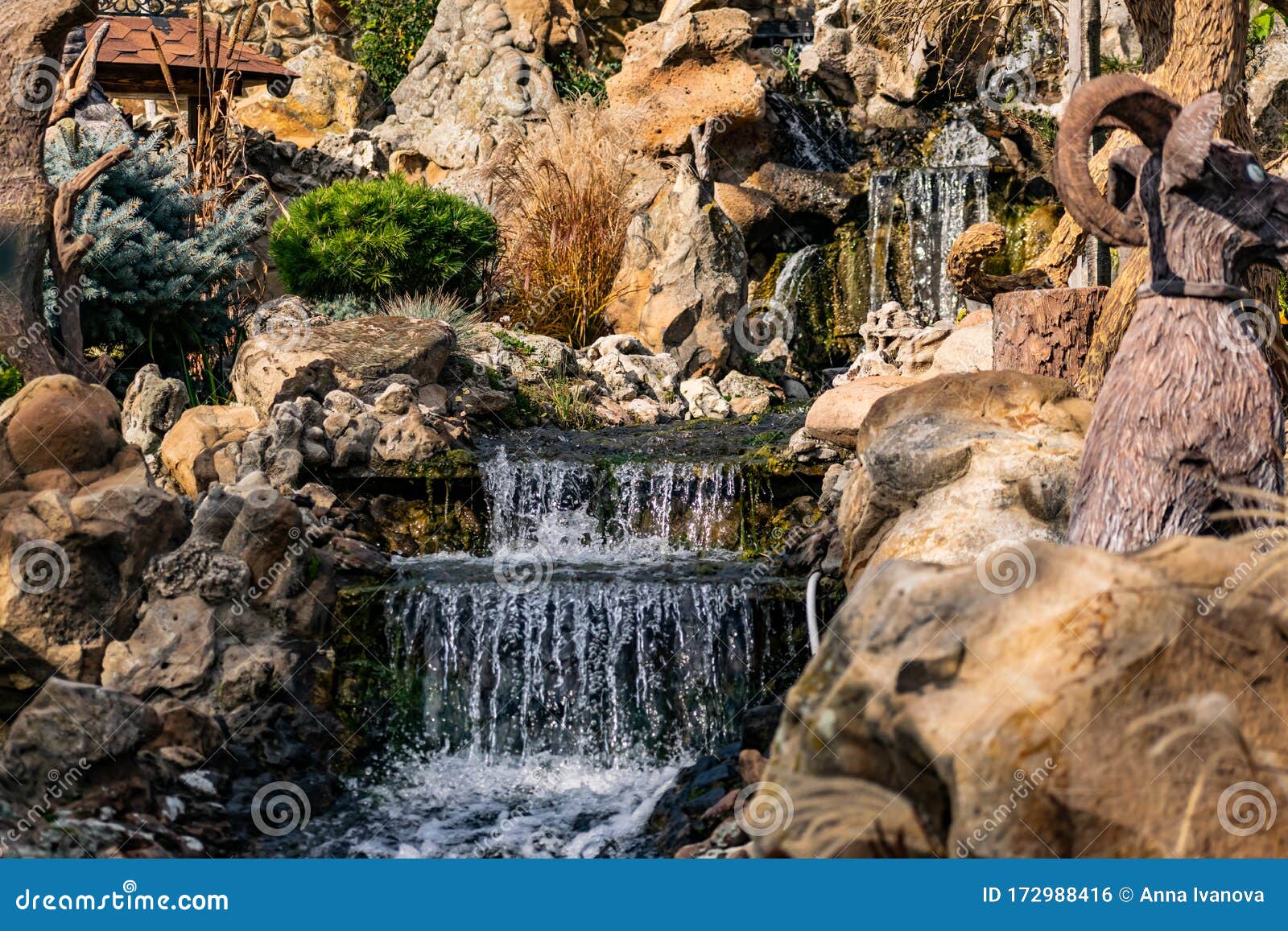 A Small Artificial Freshwater Waterfall that Flows into a Common Living ...