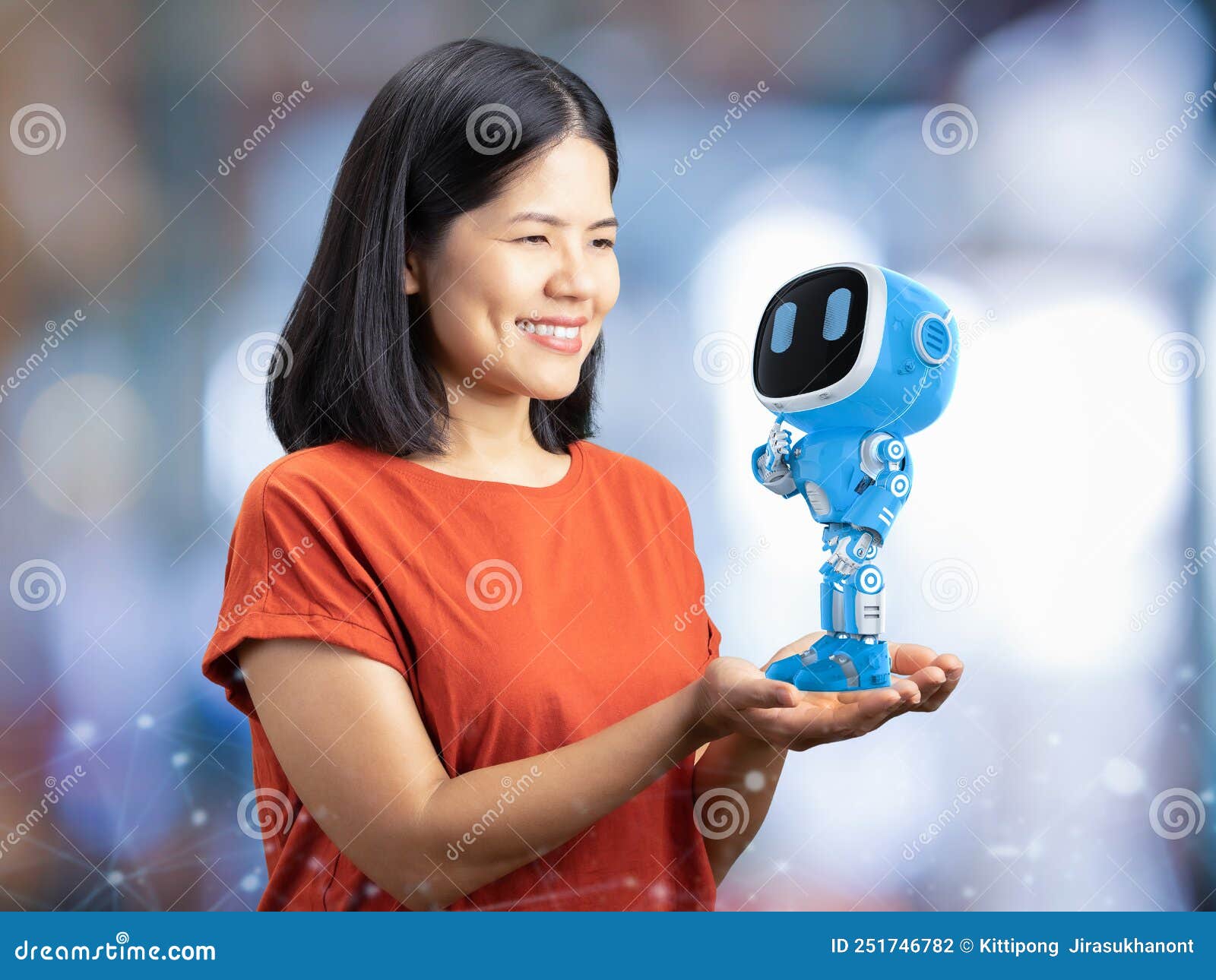 Small Artificial Intelligence Robot Assistant in Human Hand Stock Photo ...