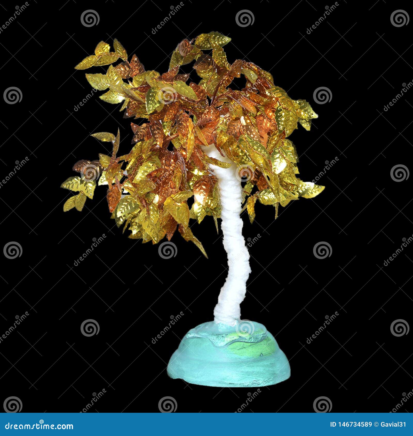 Small Artificial Tree with Golden Leaves. the Object is Isolated on a ...