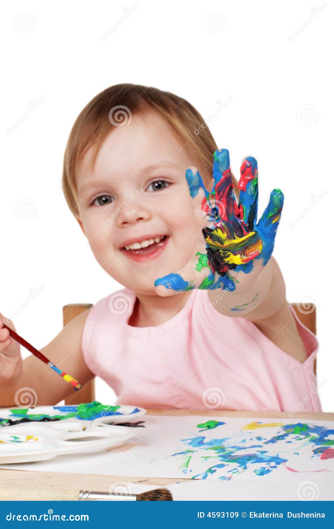 Small Artist. Boy Painter Painting On Wooden Floor Stock Image ...