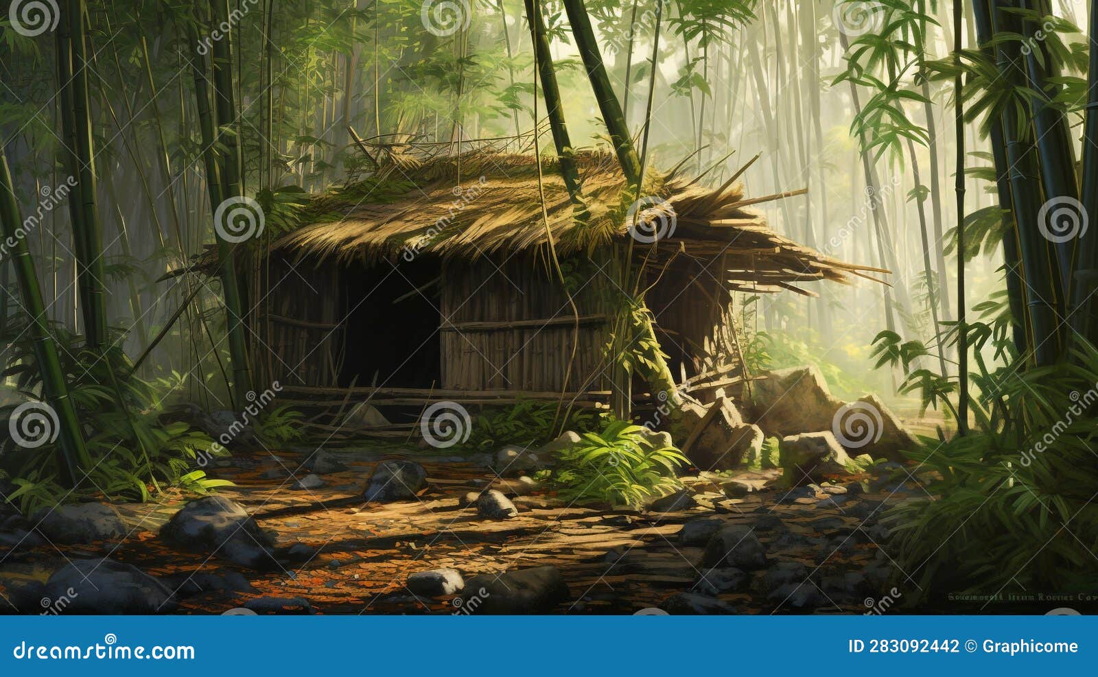 Small Asian Hut in a Big Bamboo Forest Stock Illustration ...