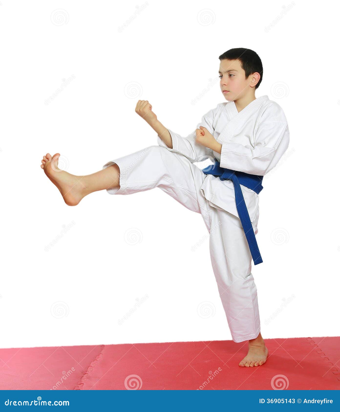 Small Athlete Doing a Direct Kick Leg Stock Image - Image of kicking ...