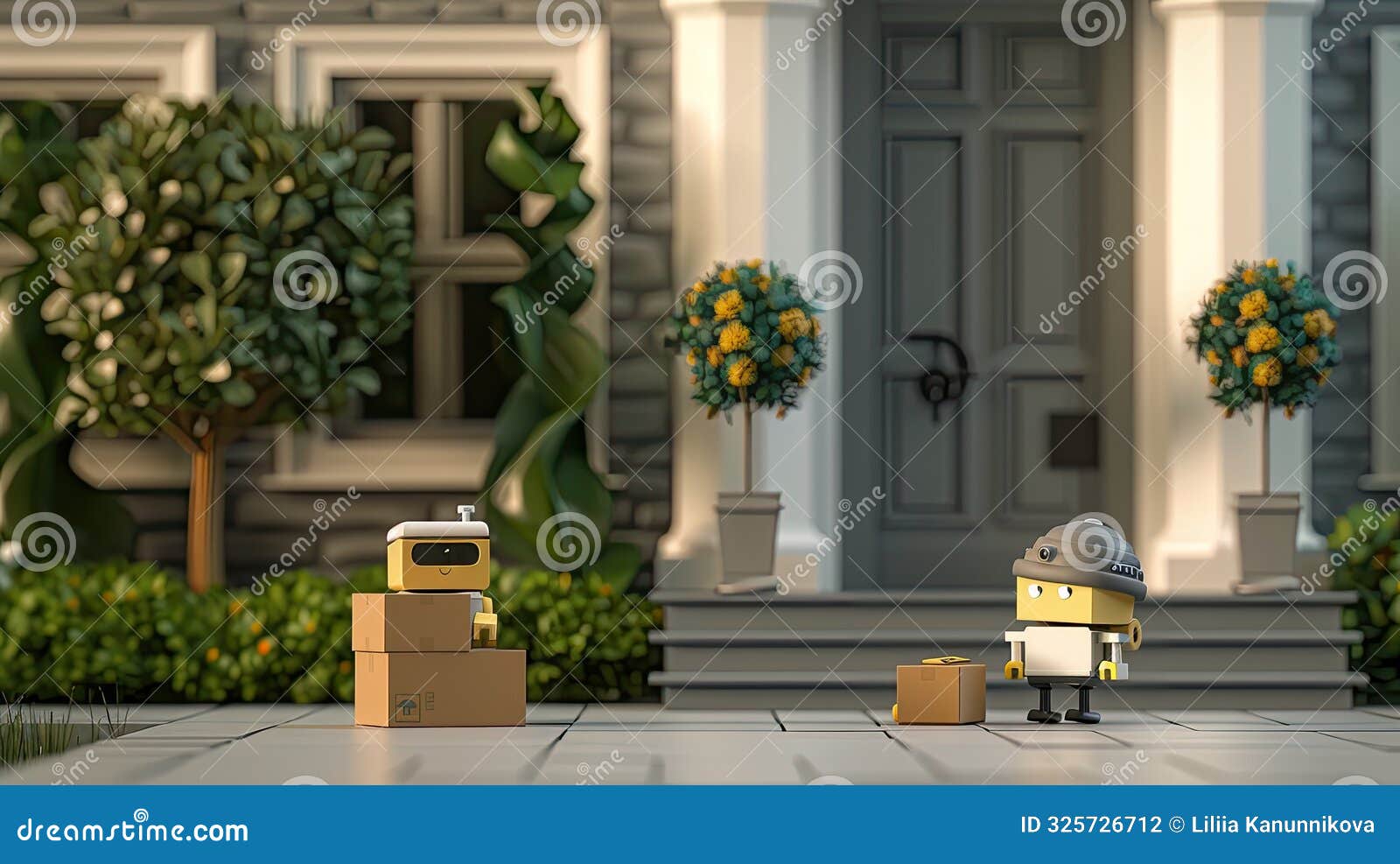 A Small Autonomous Delivery Robot with Several Cardboard Boxes on Its ...