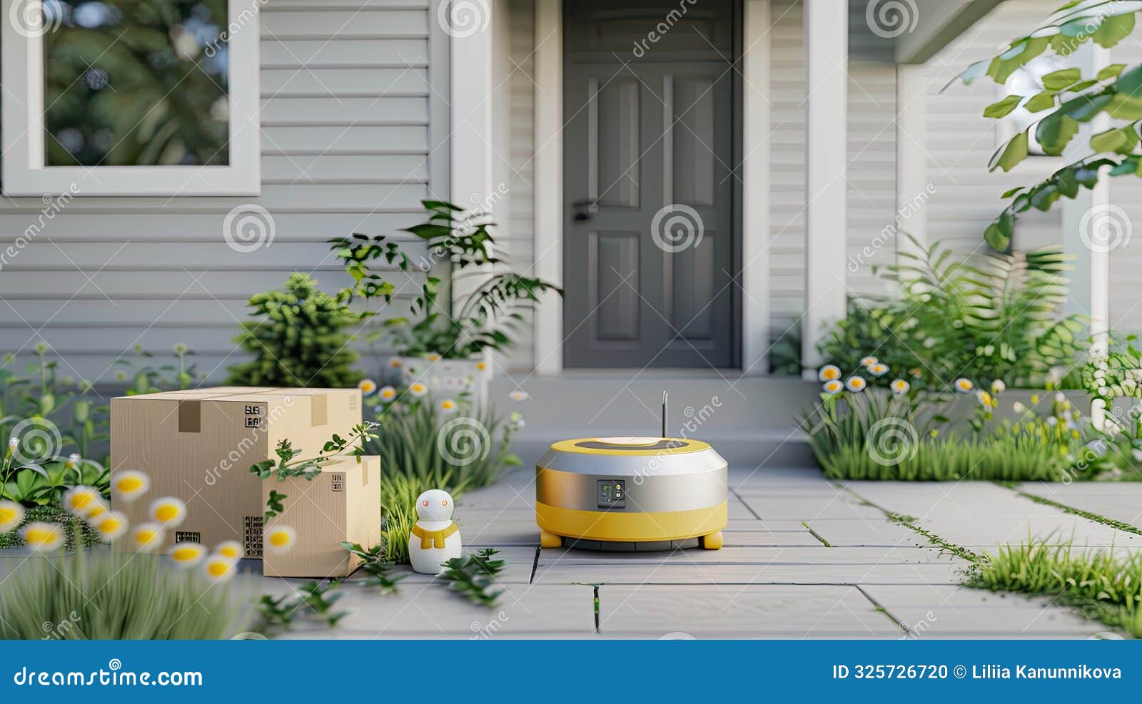 A Small Autonomous Delivery Robot with Several Cardboard Boxes on Its ...