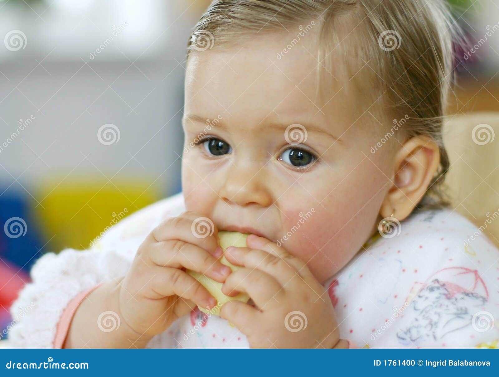 Small baby eating apple stock photo. Image of fruit, child - 1761400